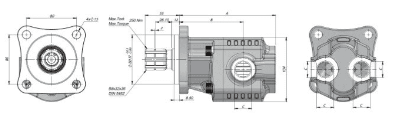 25cc Gear Pump ISO 4 Bolt Bi Directional